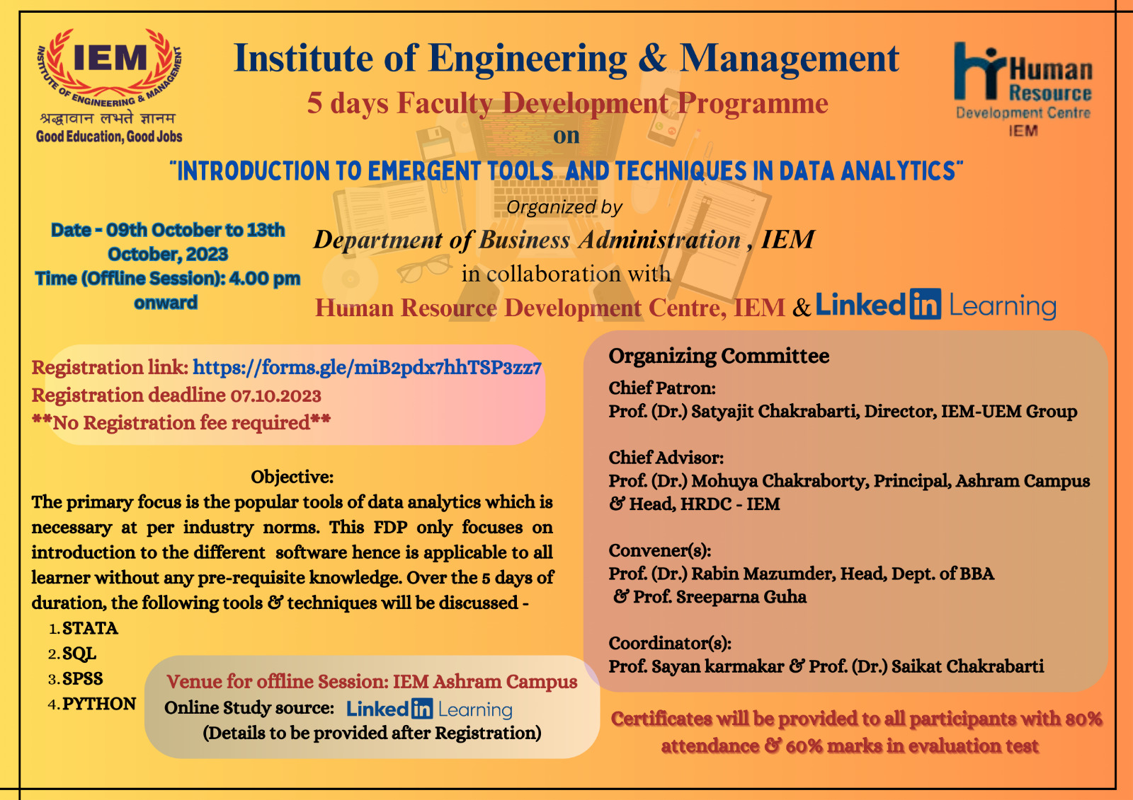 FDP on "Introduction to Emergent Tools & Techniques in Data Analytics" - IEM Group